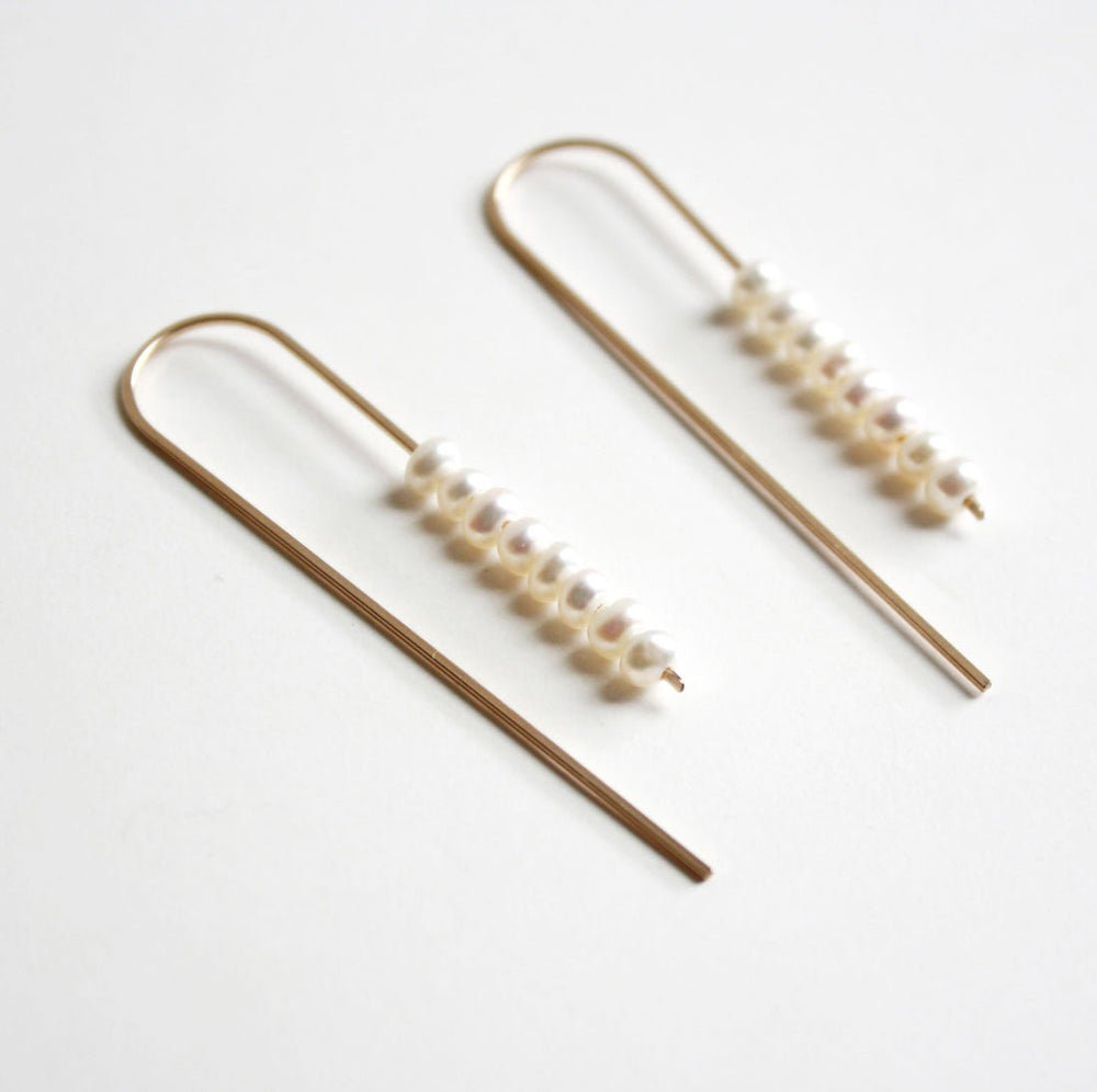 Long Arc Threader Earrings with Multiple Small Pearls