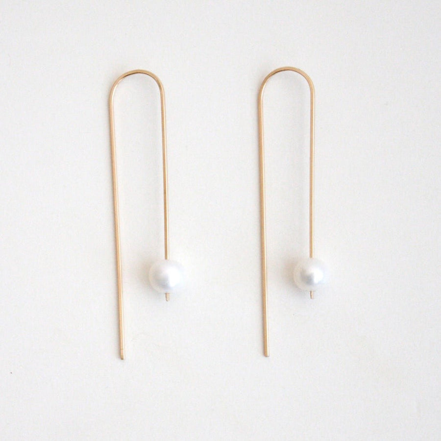 Long Arc Threader Earrings with Large Pearl